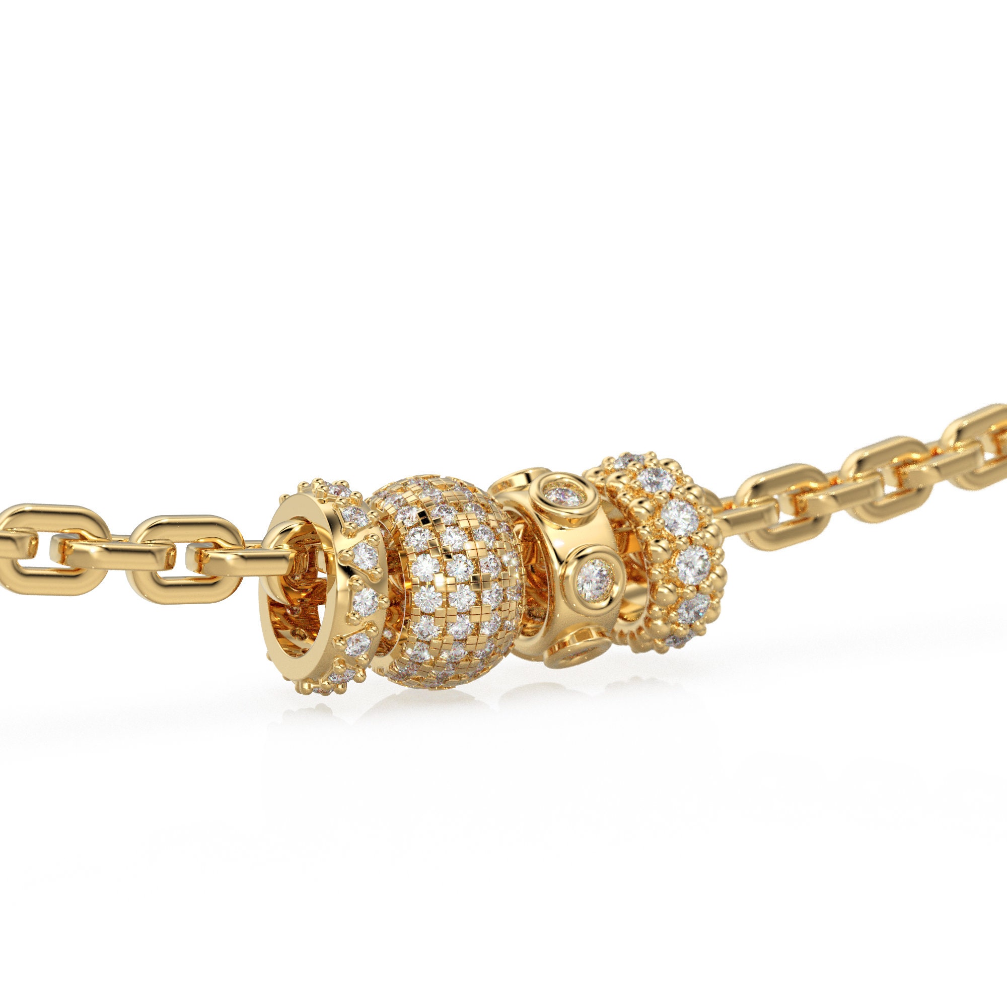 14K Solid Italian Gold Diamond Rondels, Charm Rondel, Diamonds, Bezel ...