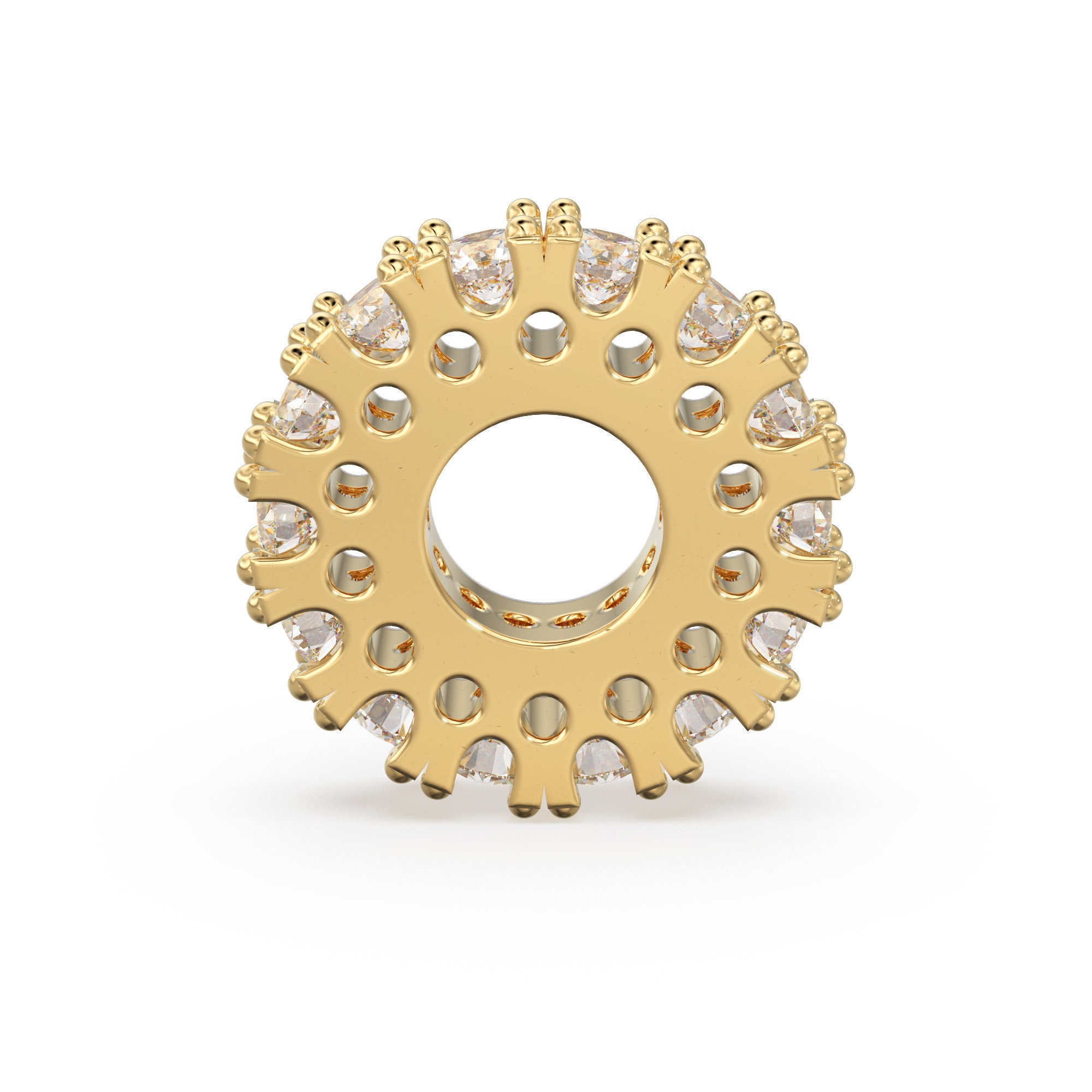 Diamond Eternity Milgrain Wheel 14k Solid Gold Rondelle Spacer Finding ...