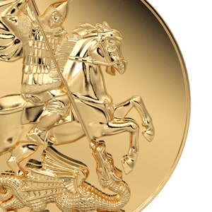 Dragon Slayer Knight 14k 18k Solid Gold Charm Pendant, Medallion Gold ...