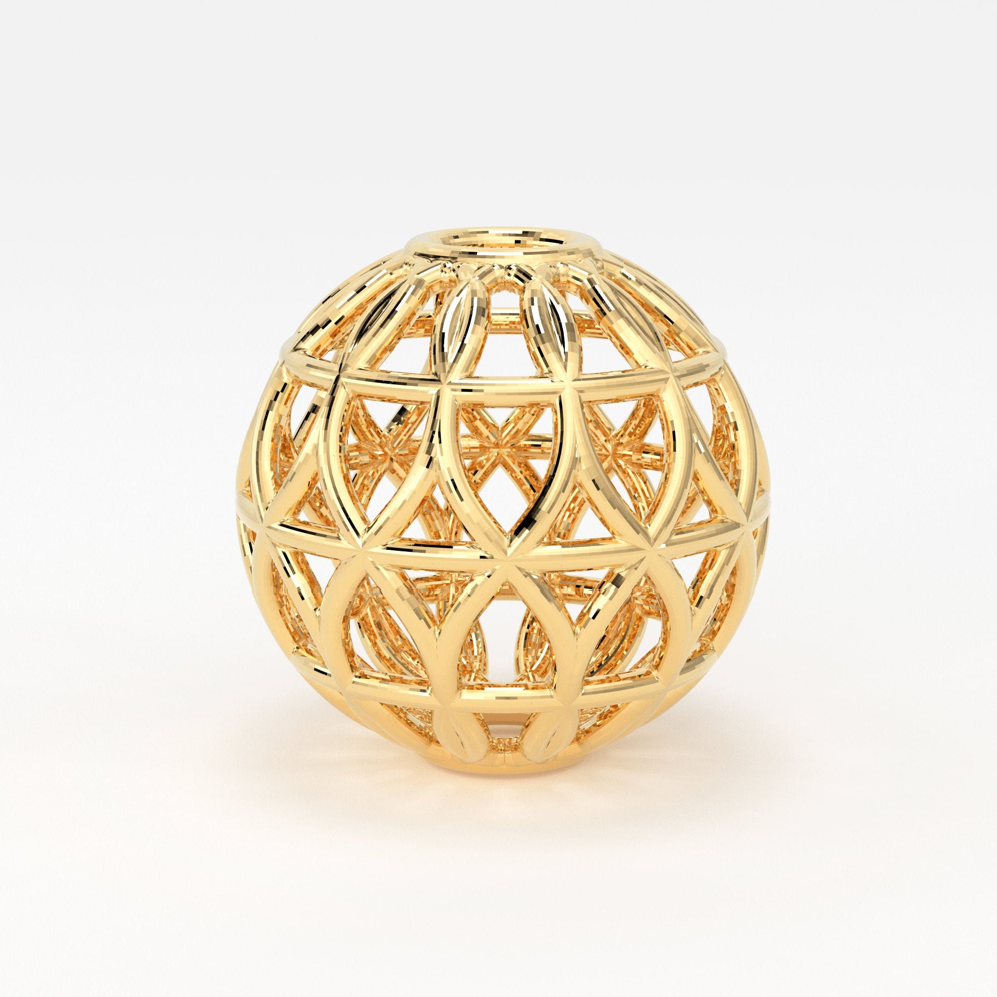 18k Solid Gold Designer Fancy Round Sphere of Death Spacer Bead Finding ...