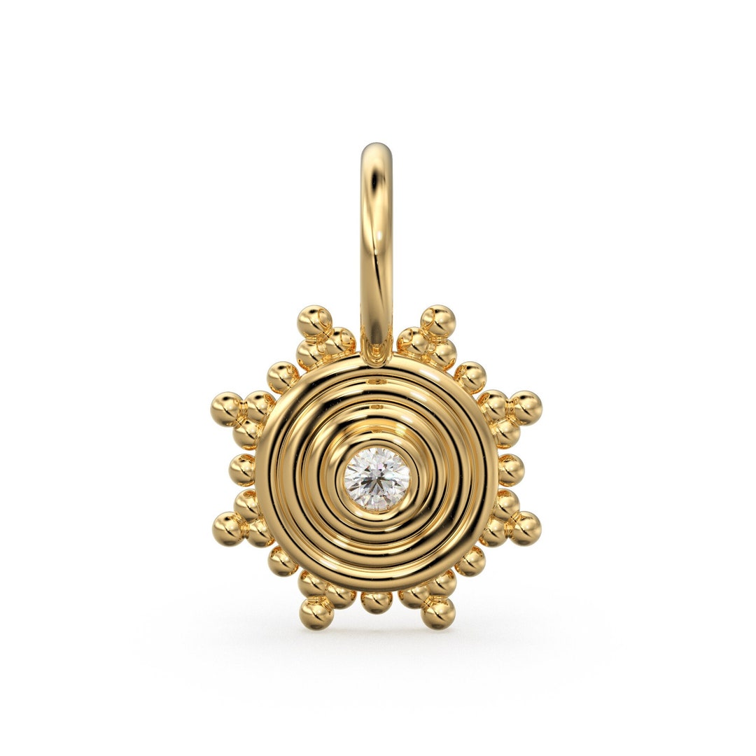 Natural Diamond Disc Charm / 18k Solid Gold Charm / Diamond Charm ...
