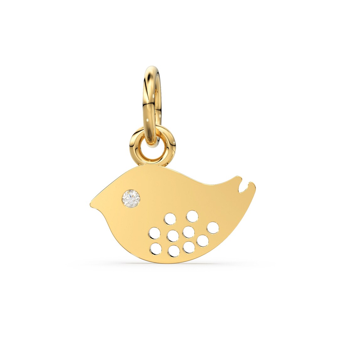 Solid Gold Bird Charm Pendant / 14k 18k Solid Gold Pendant / Bird ...