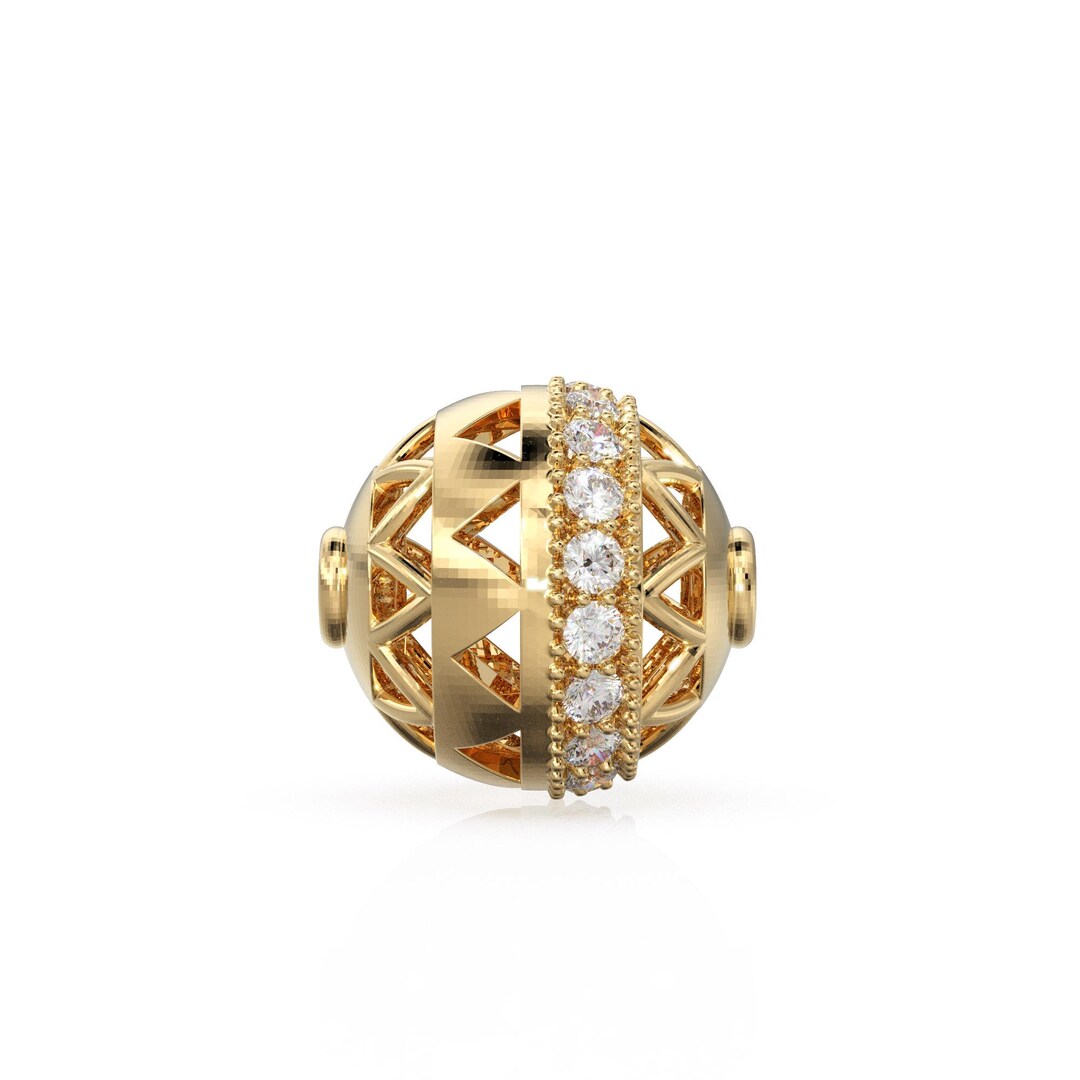 Geometric Triangular Cutout Ball Diamonds Bead / 14K Solid Gold ...