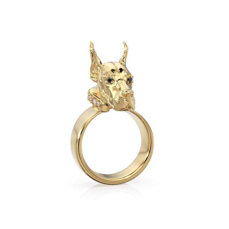 Doberman Head Dog Collar Ring - Lab Diamond Ring - Pave Statement Dog ...