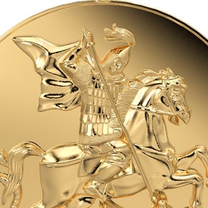 Dragon Slayer Knight 14k 18k Solid Gold Charm Pendant, Medallion Gold ...