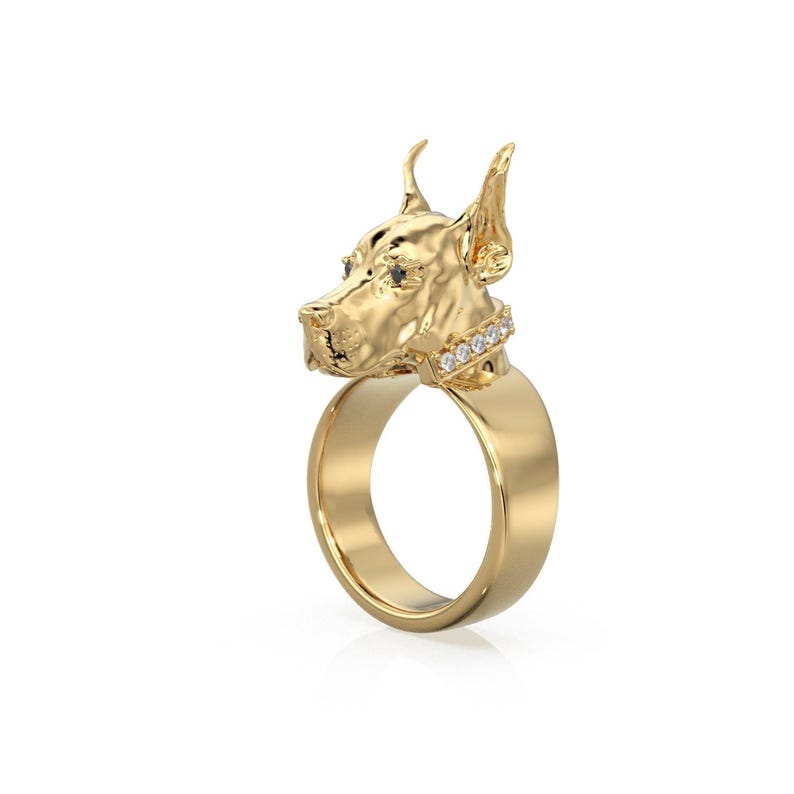 Doberman Head Dog Collar Ring - Lab Diamond Ring - Pave Statement Dog ...