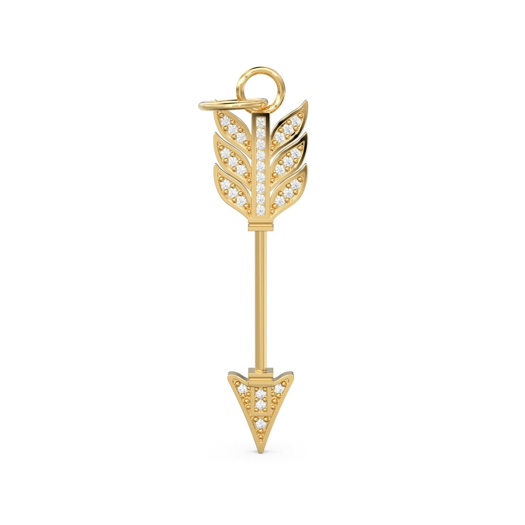 Arrow Gold Diamond Charm / 18k Solid Gold Weapon Charm / Pave Diamond ...
