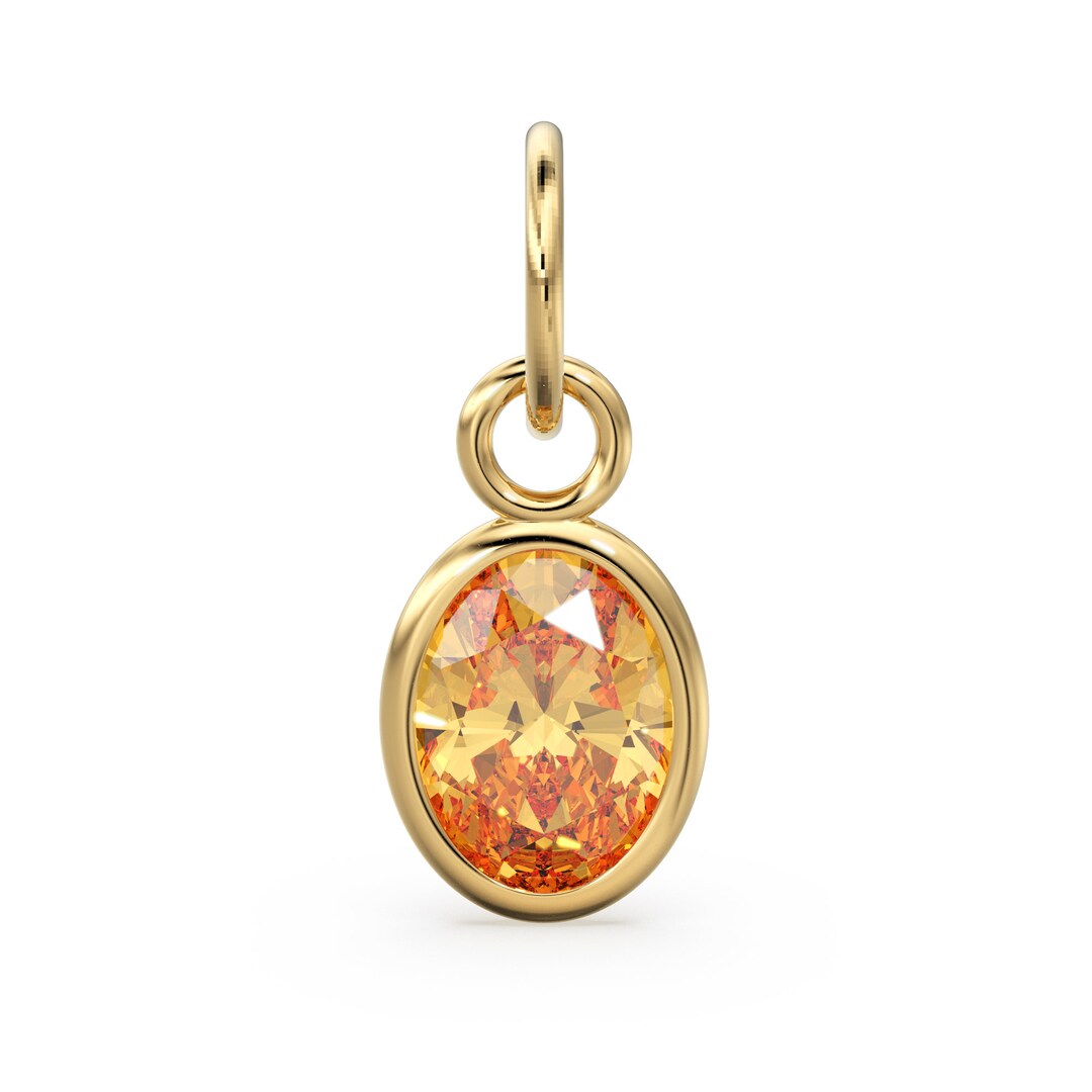 Gold Citrine Oval Solid Gold Charm / Natural Yellow Citrine Gemstone ...