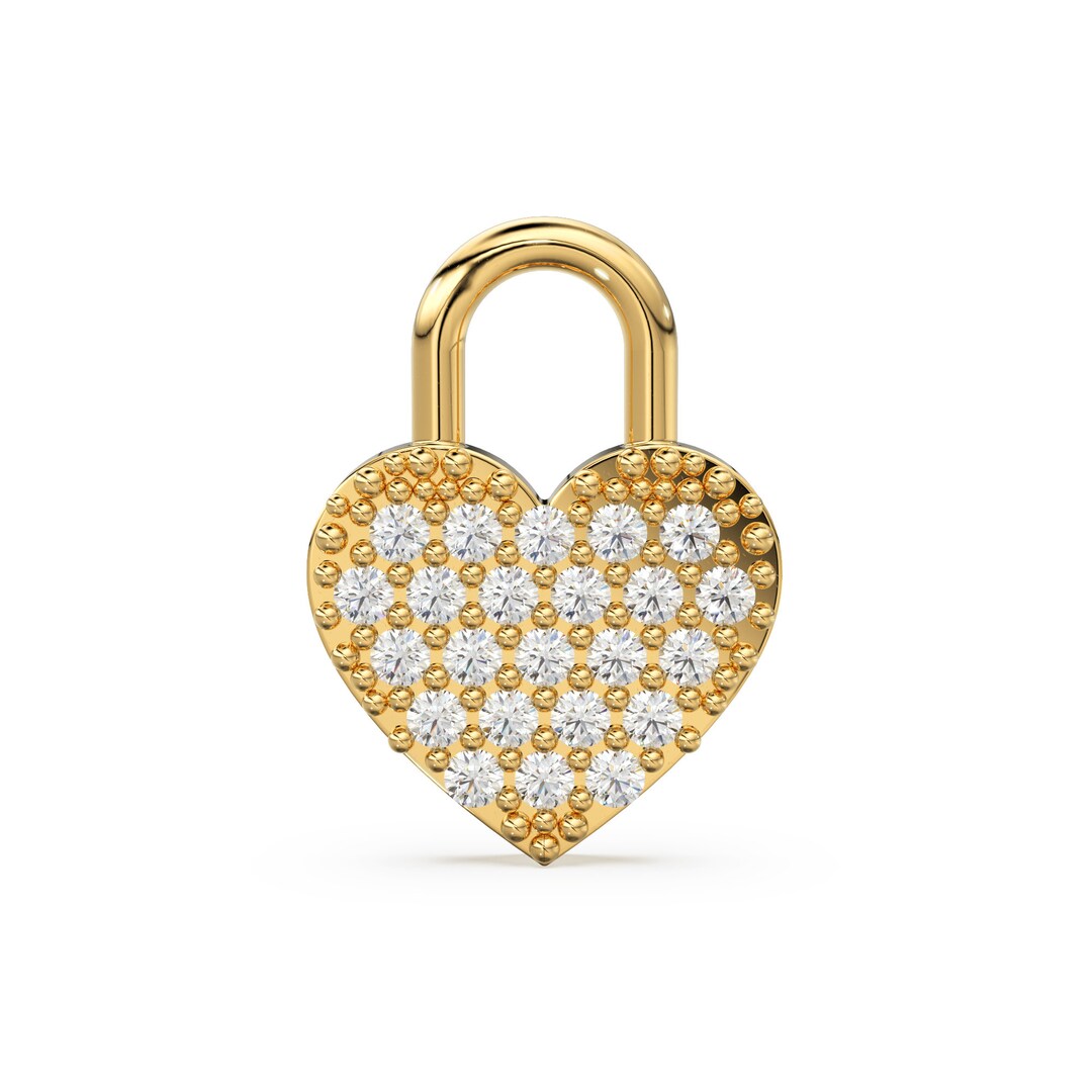 Heart Shape Diamond Studded Charm Pendant / 14k 18k Solid Gold Charm ...