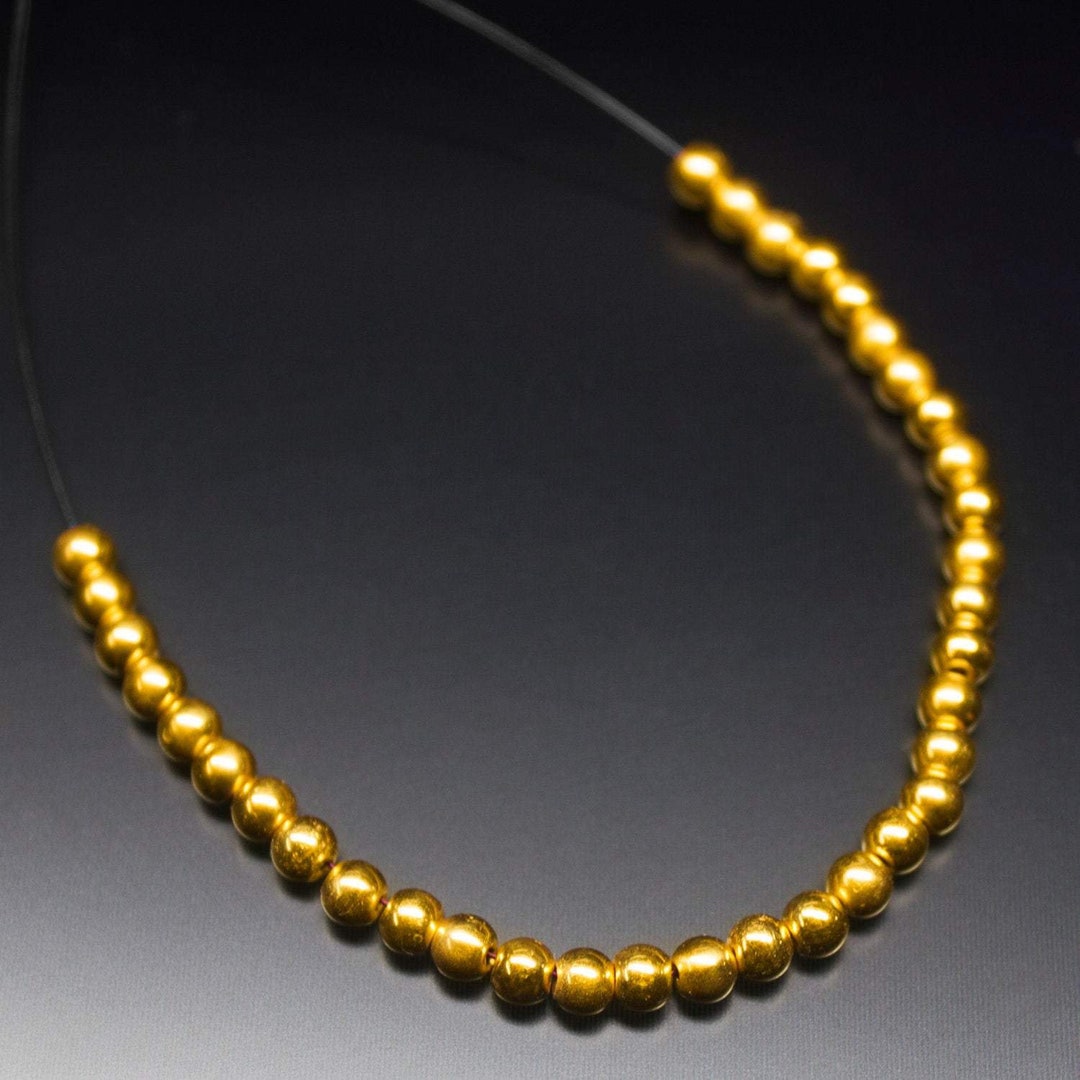 18k Solid Yellow Gold Handmade Tribal Round Sphere Spacer Beads Strand ...