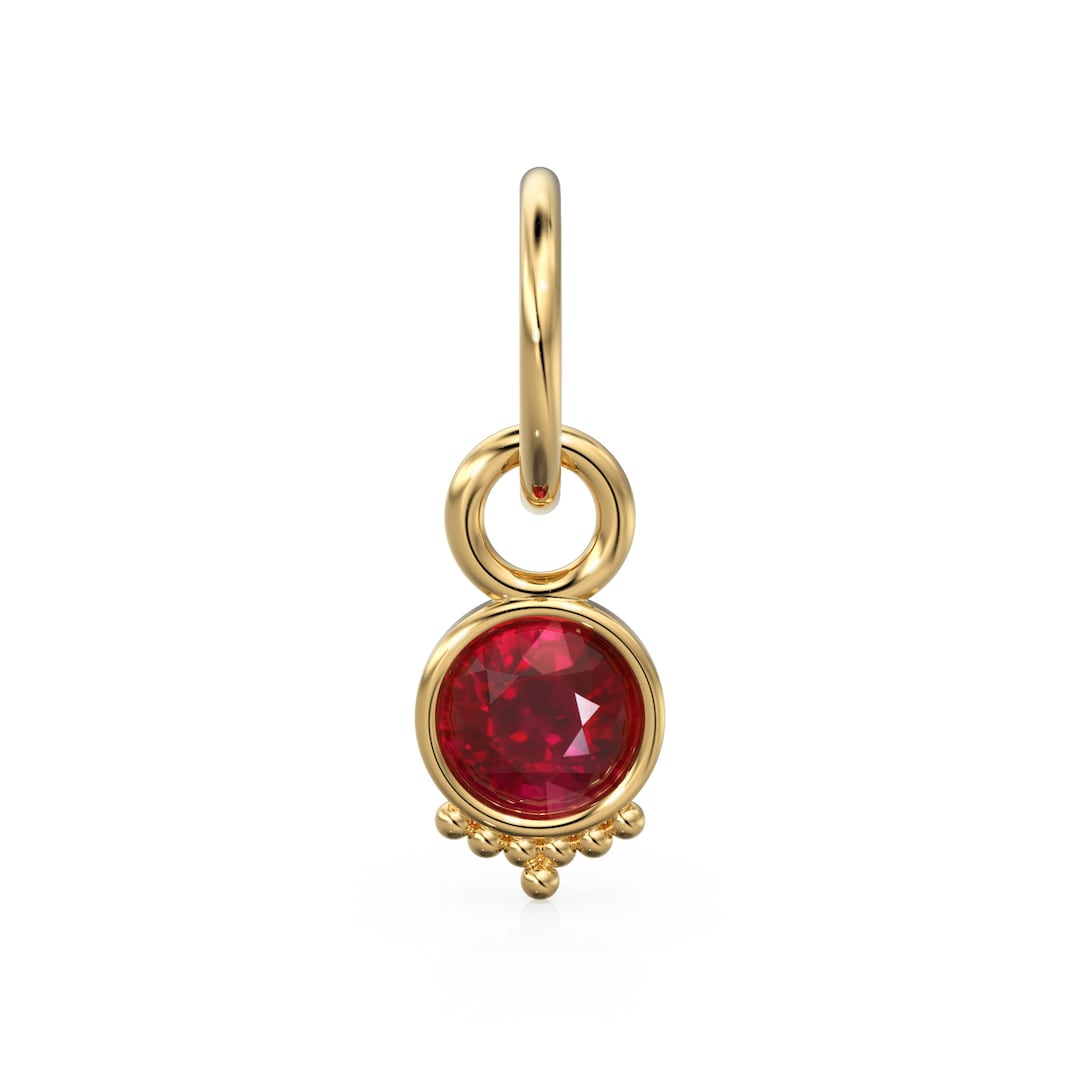 Natural Red Ruby Charm, July Birthstone 18k Solid Gold Charm, Handmade ...