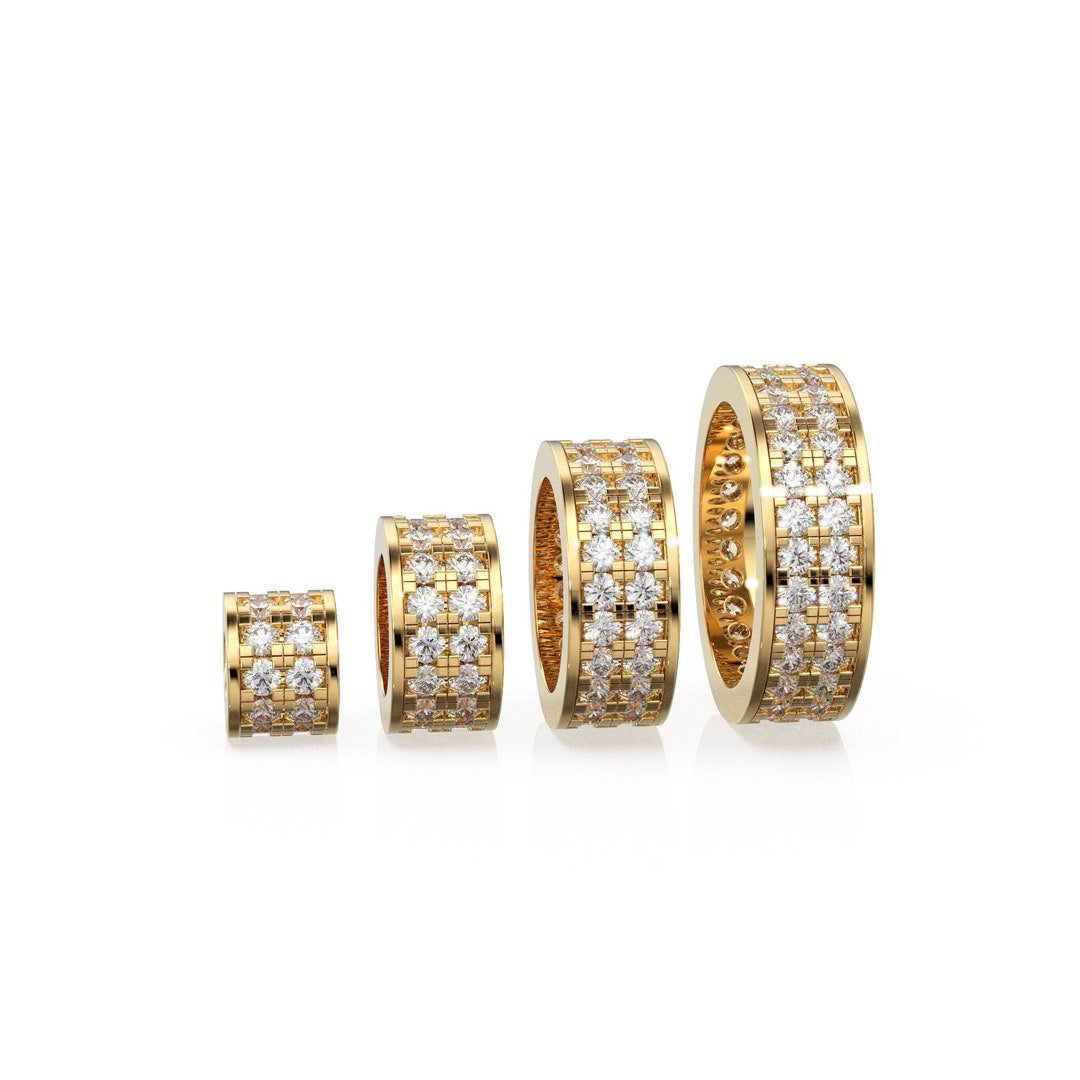 2 Row Diamond Eternity 18k Solid Yellow Gold Rondelle Wheel Bead Spacer ...