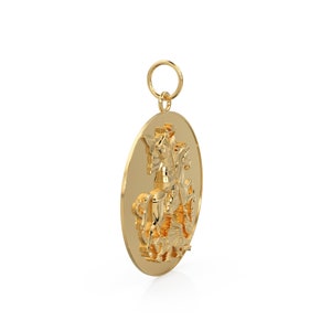 Dragon Slayer Knight 14k 18k Solid Gold Charm Pendant, Medallion Gold ...