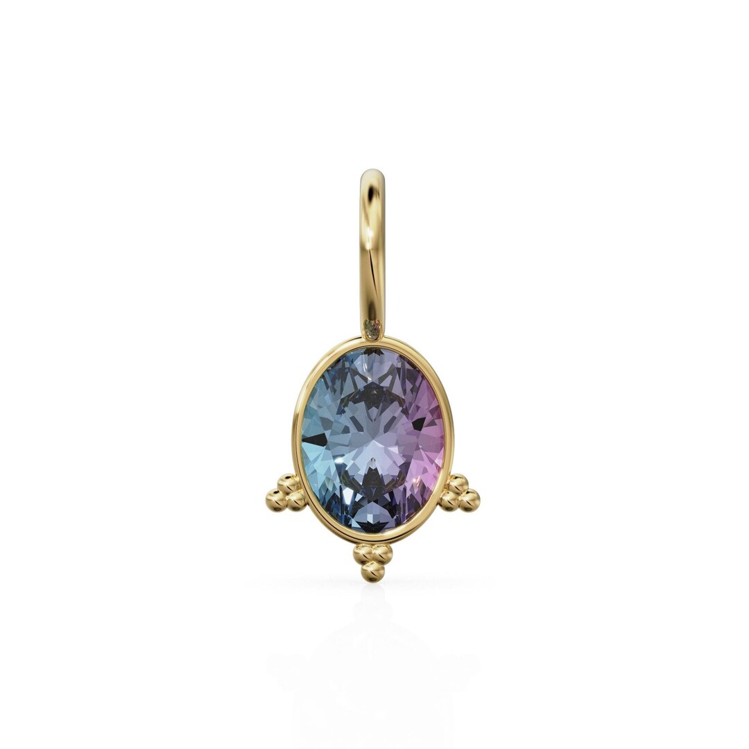 Alexandrite 18k Charm, 14K Solid Gold Charm, Color Change Gemstone Oval ...