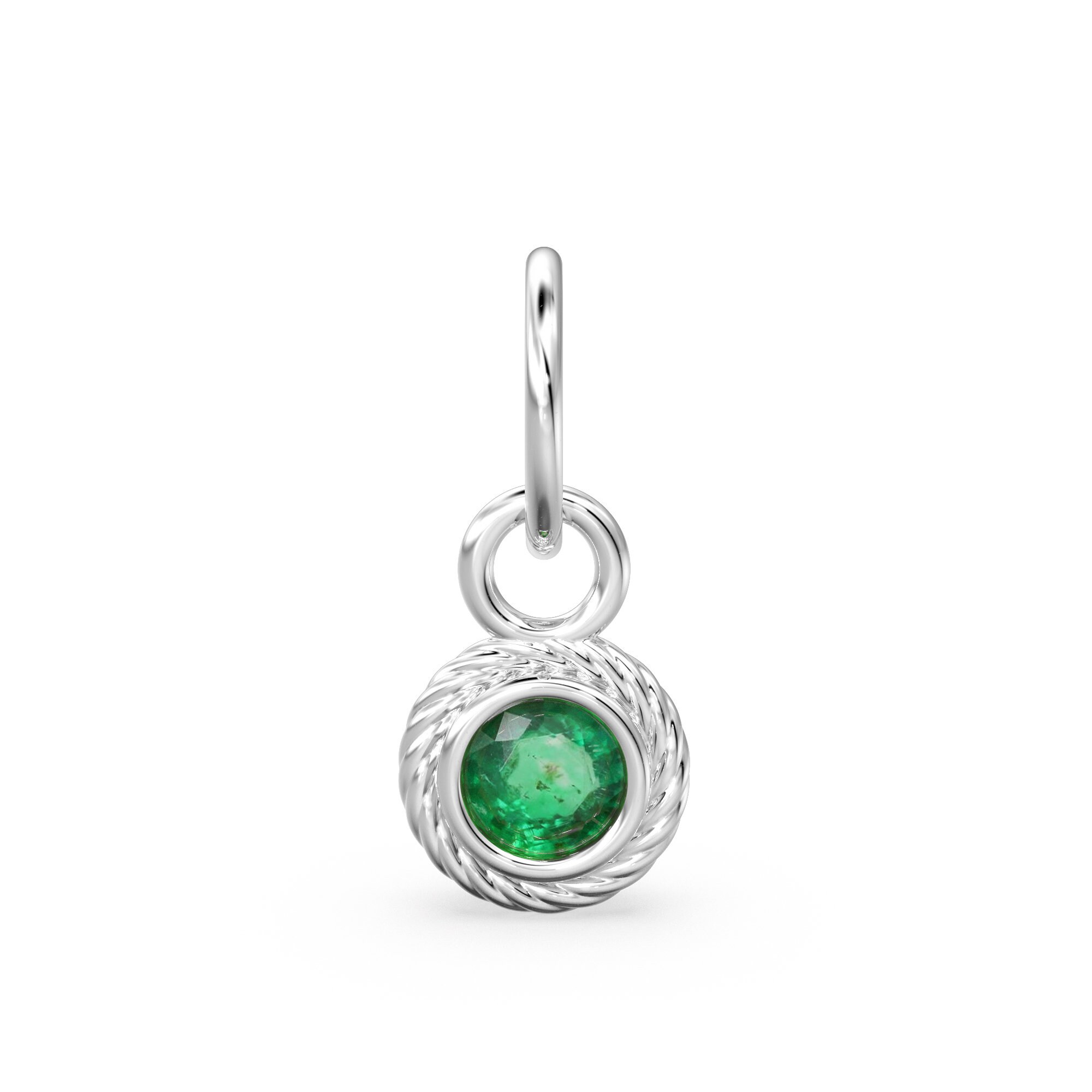 Round Solitaire Emerald 14k 18k Solid Gold Charm Pendant Jewelry ...