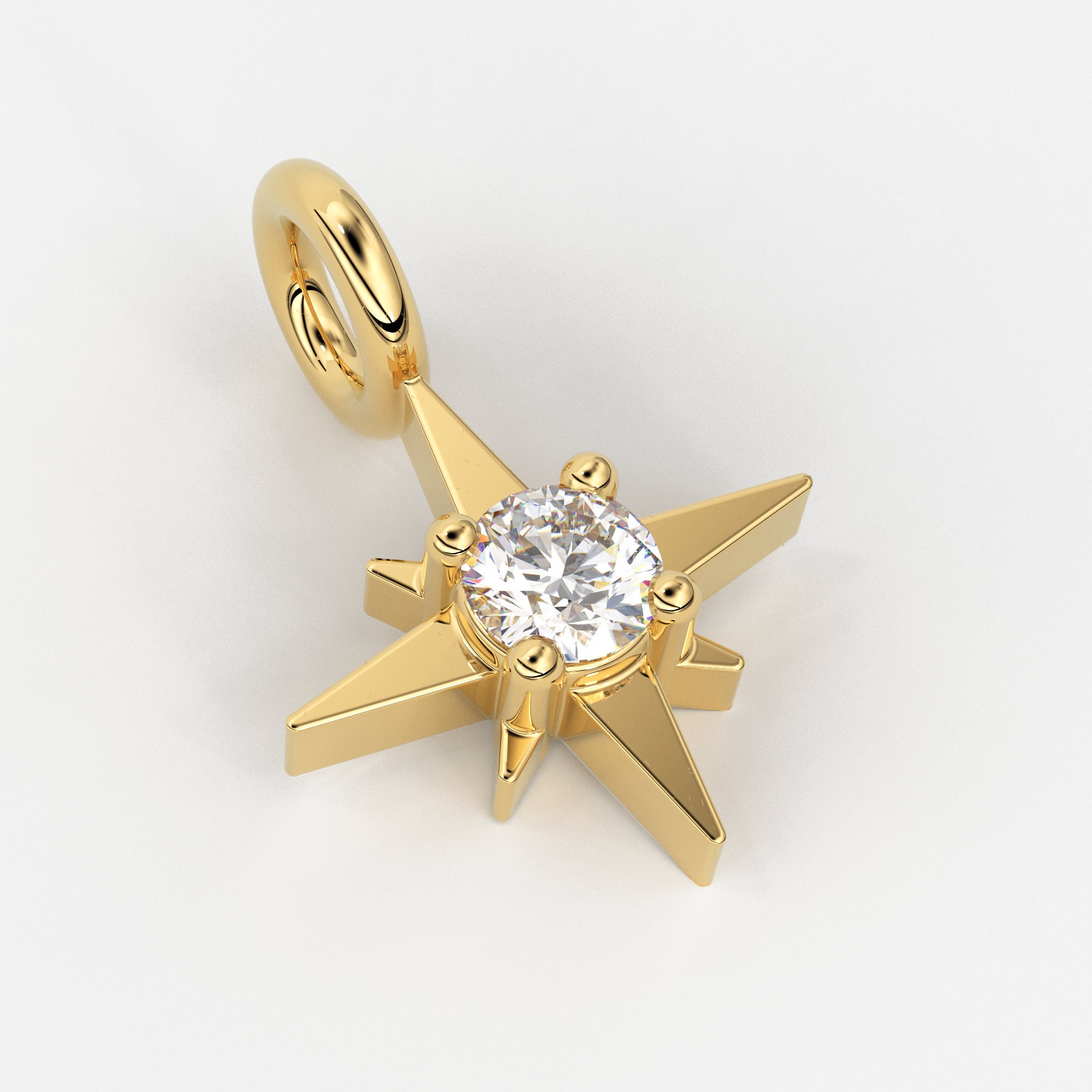 14k 18k Solid Gold Diamond Star Charm / Petite Brilliant - Etsy