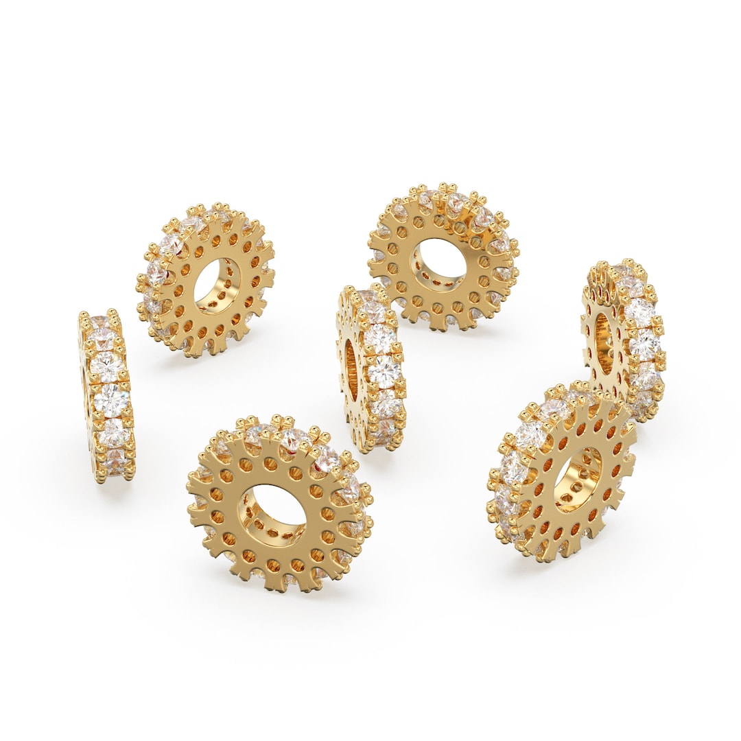 Diamond Eternity Milgrain Wheel 14k Solid Gold Rondelle Spacer Finding ...