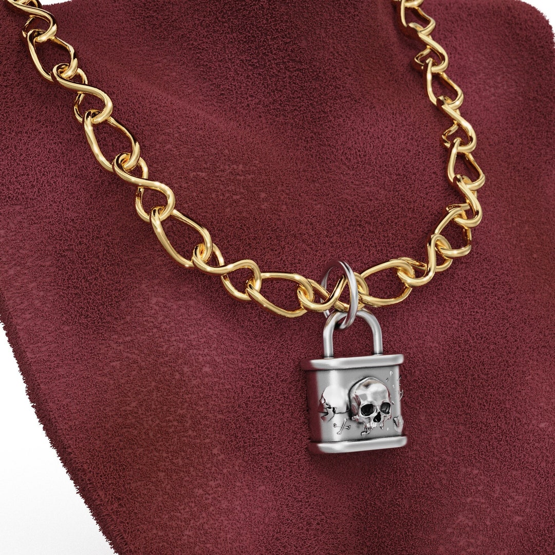 Huge Skull N Bones Padlock 24mm Solid Gold Pendant / 14k 18k Solid Gold ...