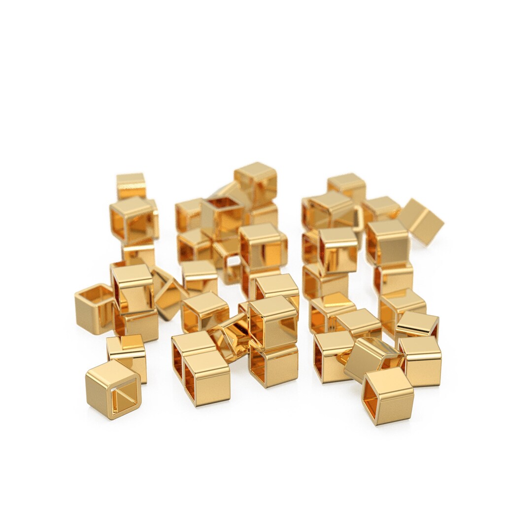 2.3mm 14k & 18K Solid Gold Square Beads Supported Charm. Gold Charm ...