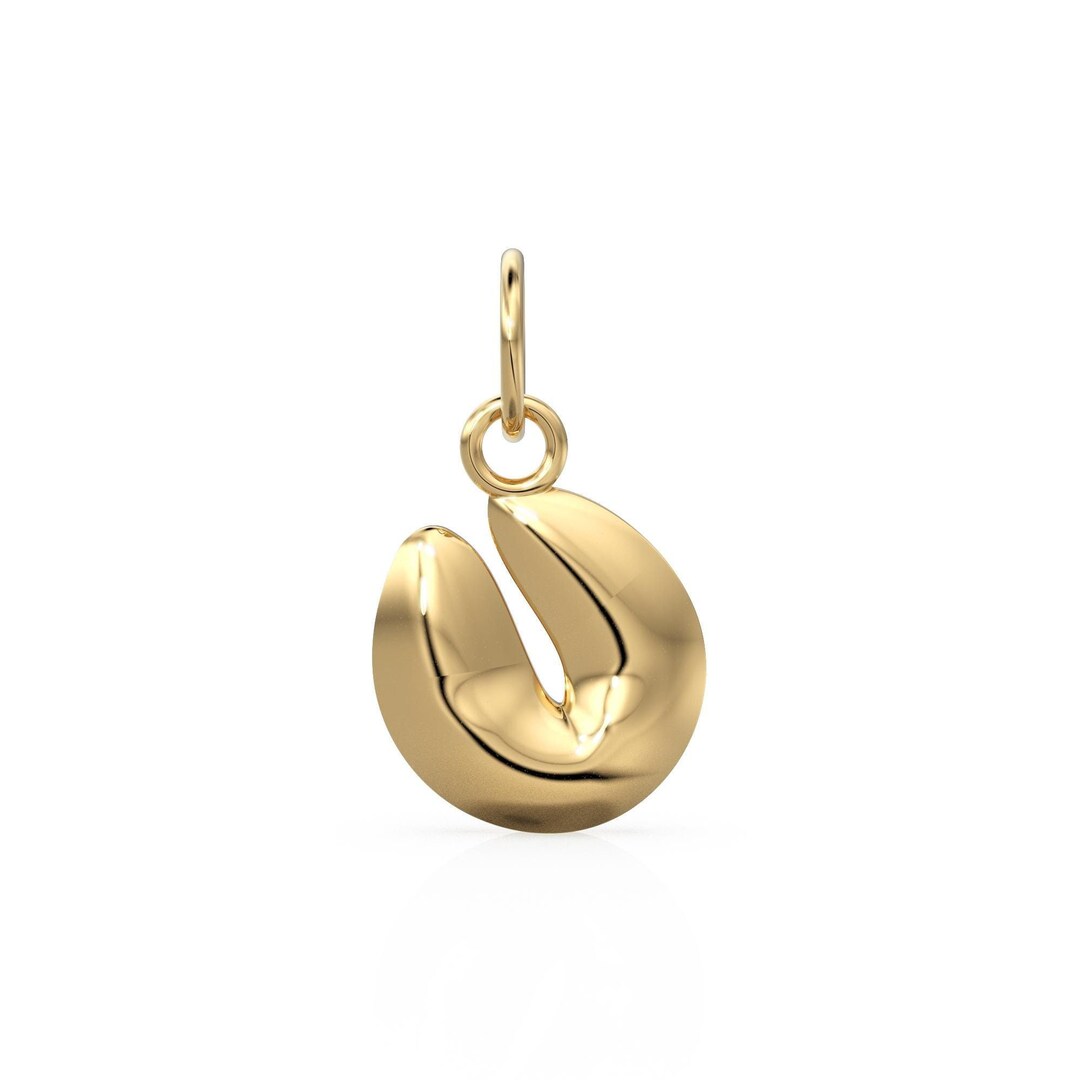 18k Solid Yellow Gold Fortune Cookie Charm Pendant / Good Luck Solid ...