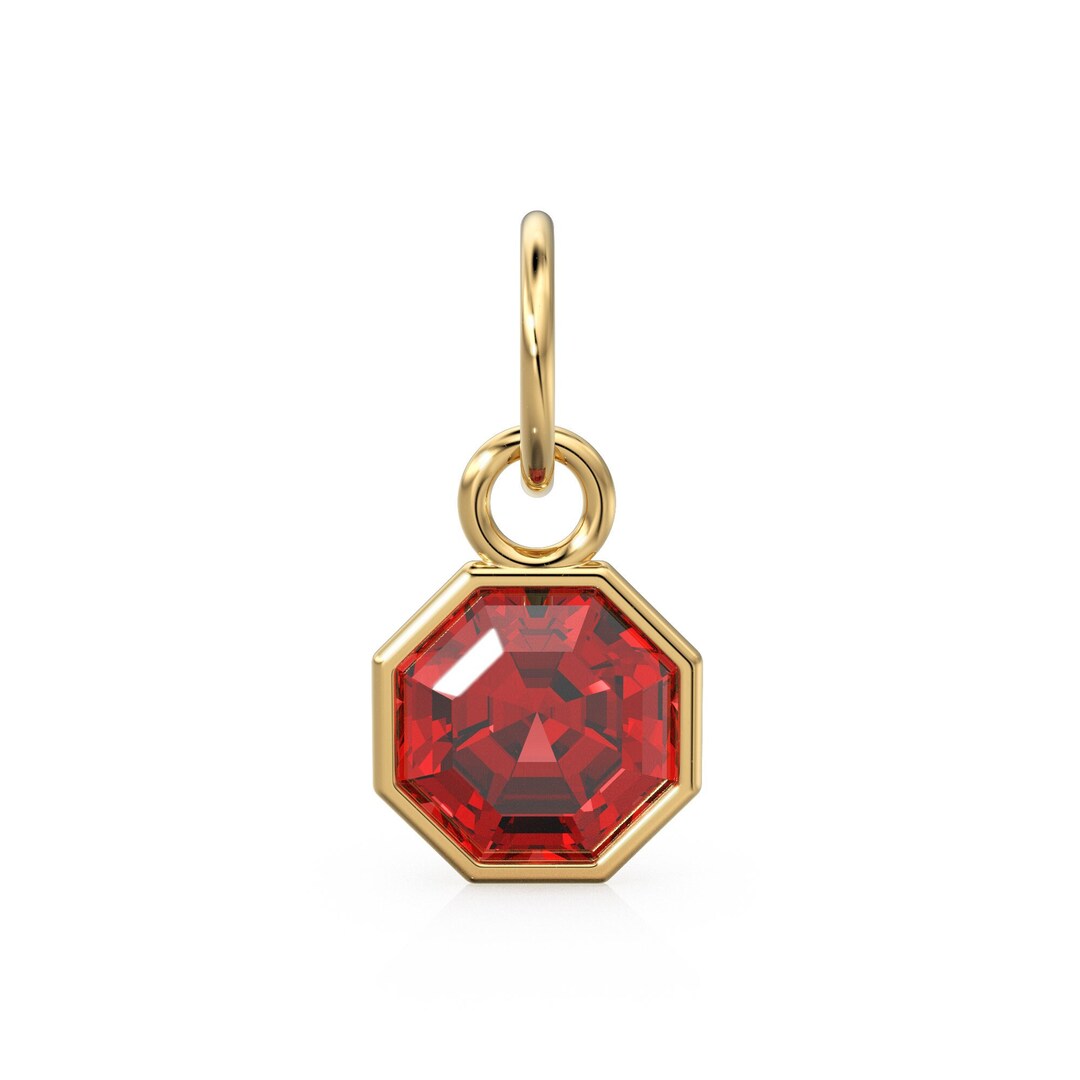 7mm 14k Yellow Solid Gold Yellow Red Ruby Charm Pendant Bezel Jewelry ...