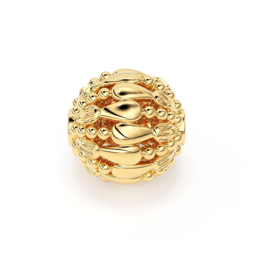 Round Designer Solid Gold 14k 18k Handmade Gold Spacer Bead Jewelry ...