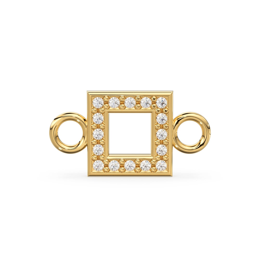 14k Solid Gold Diamond Square Connector / Dainty Brilliant Diamond ...