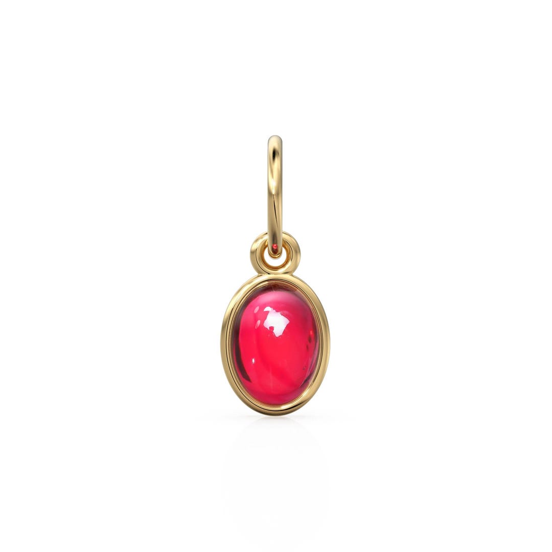 Real Red Ruby Oval Cabochon Solid Gold Charm / Natural Hot Red Gemstone ...