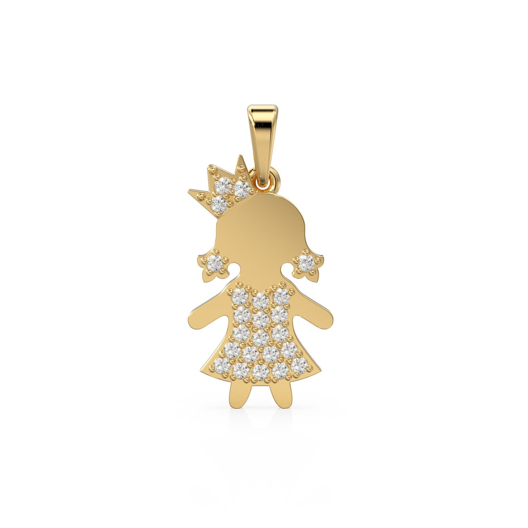 14K Solid Yellow Gold Girl Pendant / 14k 18k Solid Gold Pendant / Baby ...