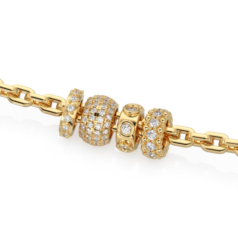 14K Solid Italian Gold Diamond Rondels, Charm Rondel, Diamonds, Bezel ...