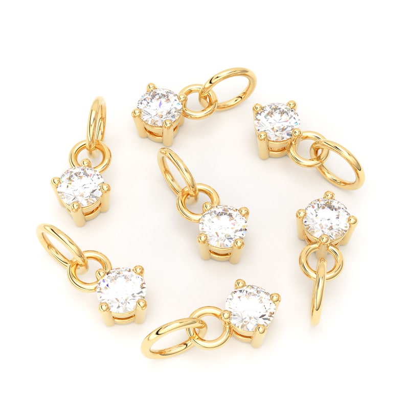 Tiny Round Solitaire Diamond 14k 18k Solid Gold Charm Pendant Jewelry ...
