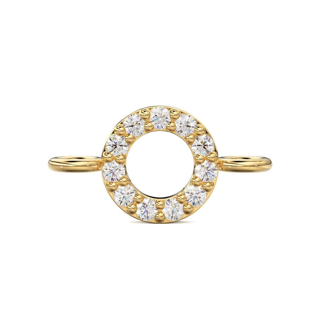 14k Solid Gold Diamond Round Connector / Dainty Brilliant Diamond ...