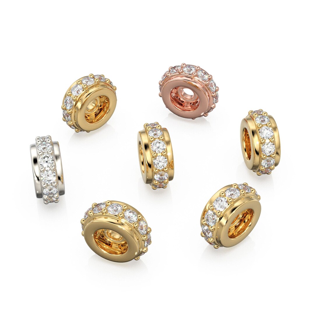 6mm 18k Solid Yellow Gold Diamond Eternity Rondelle Wheel Bead Finding ...