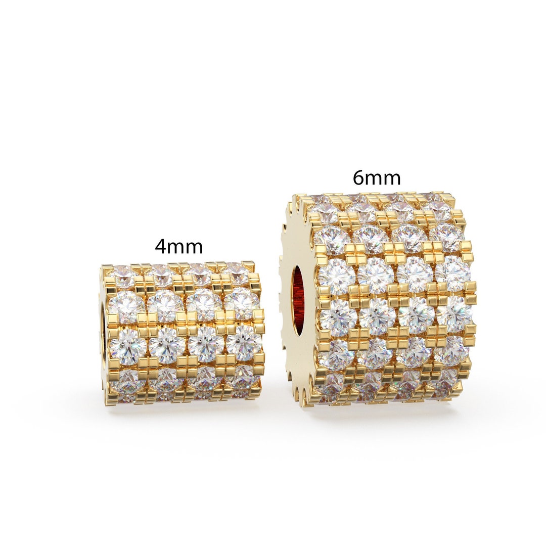 4 Row French Pave Diamond Gold Beads / Handmade Diamond Rondelle Beads ...