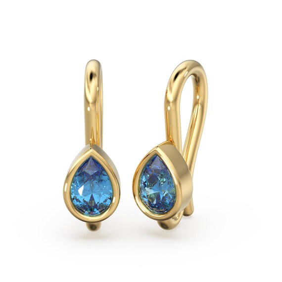 London Blue Topaz Pear Cut Bezel Set 14k 18k 16 Gauge Solid - Etsy