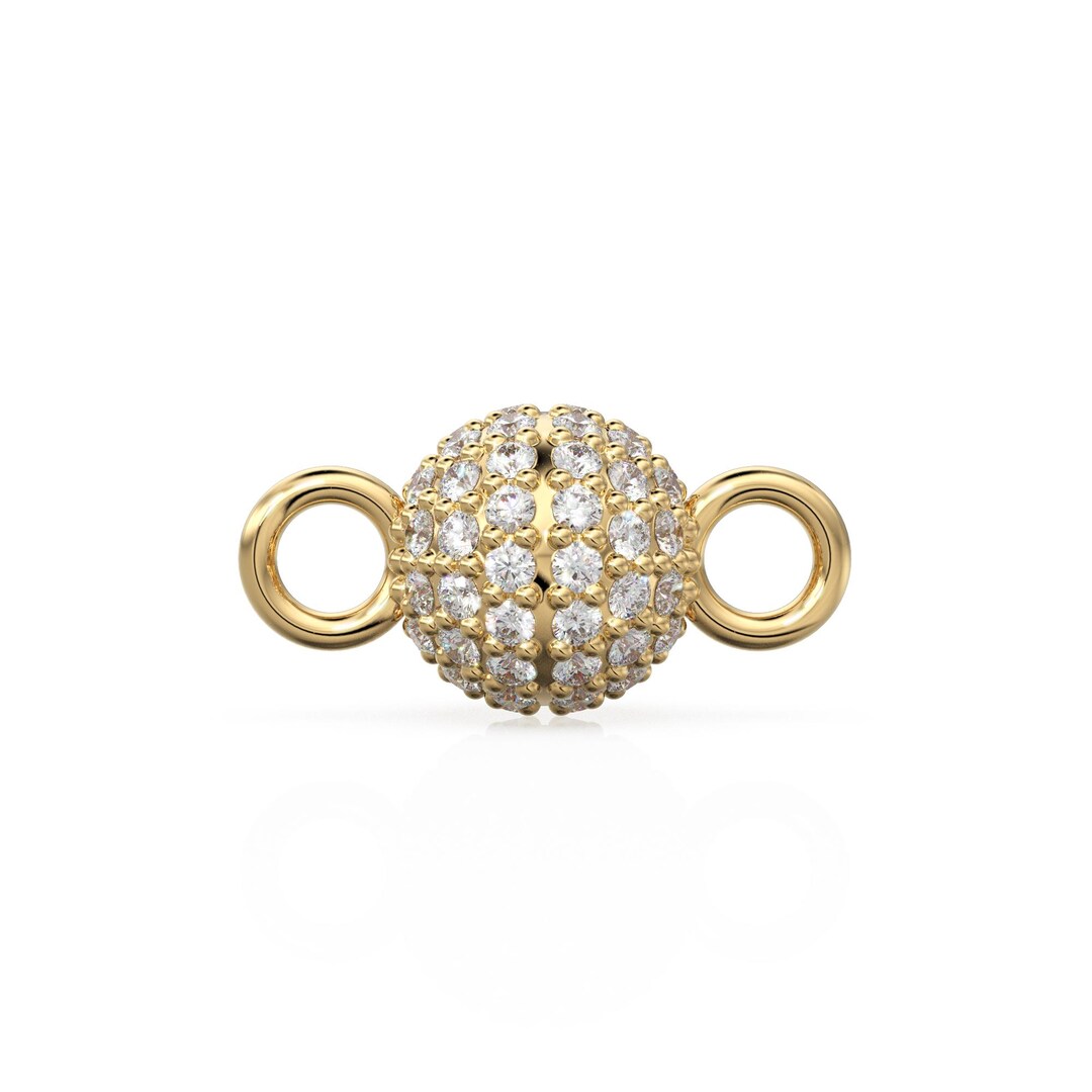 6mm Pave Diamond Screw Ball Clasp / Solid Gold Clasp for Necklace ...