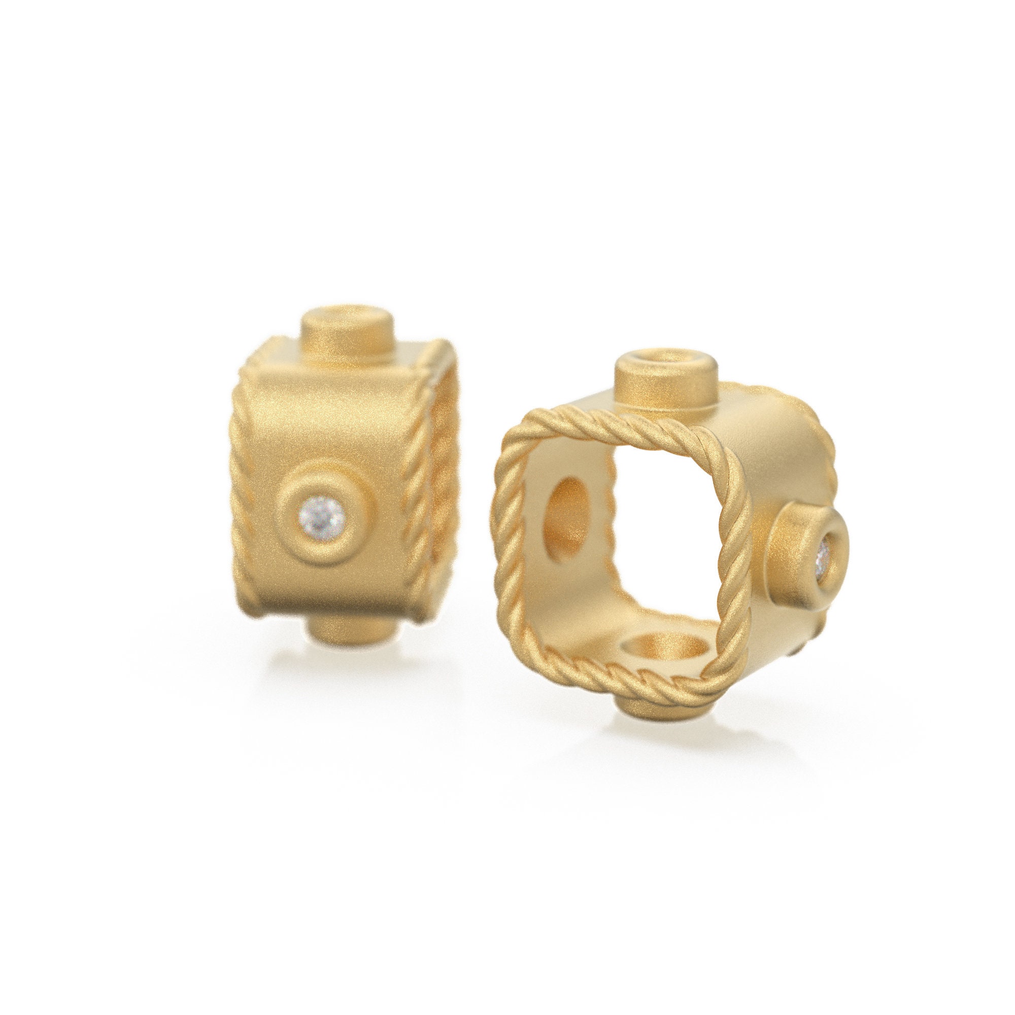 6.5mm 18k Solid Yellow Gold Brilliant Round White Diamond Spacer Square ...