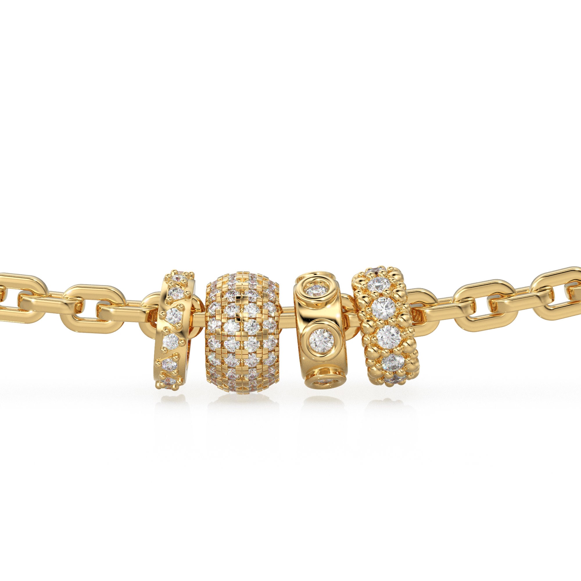 14K Solid Italian Gold Diamond Rondels, Charm Rondel, Diamonds, Bezel ...