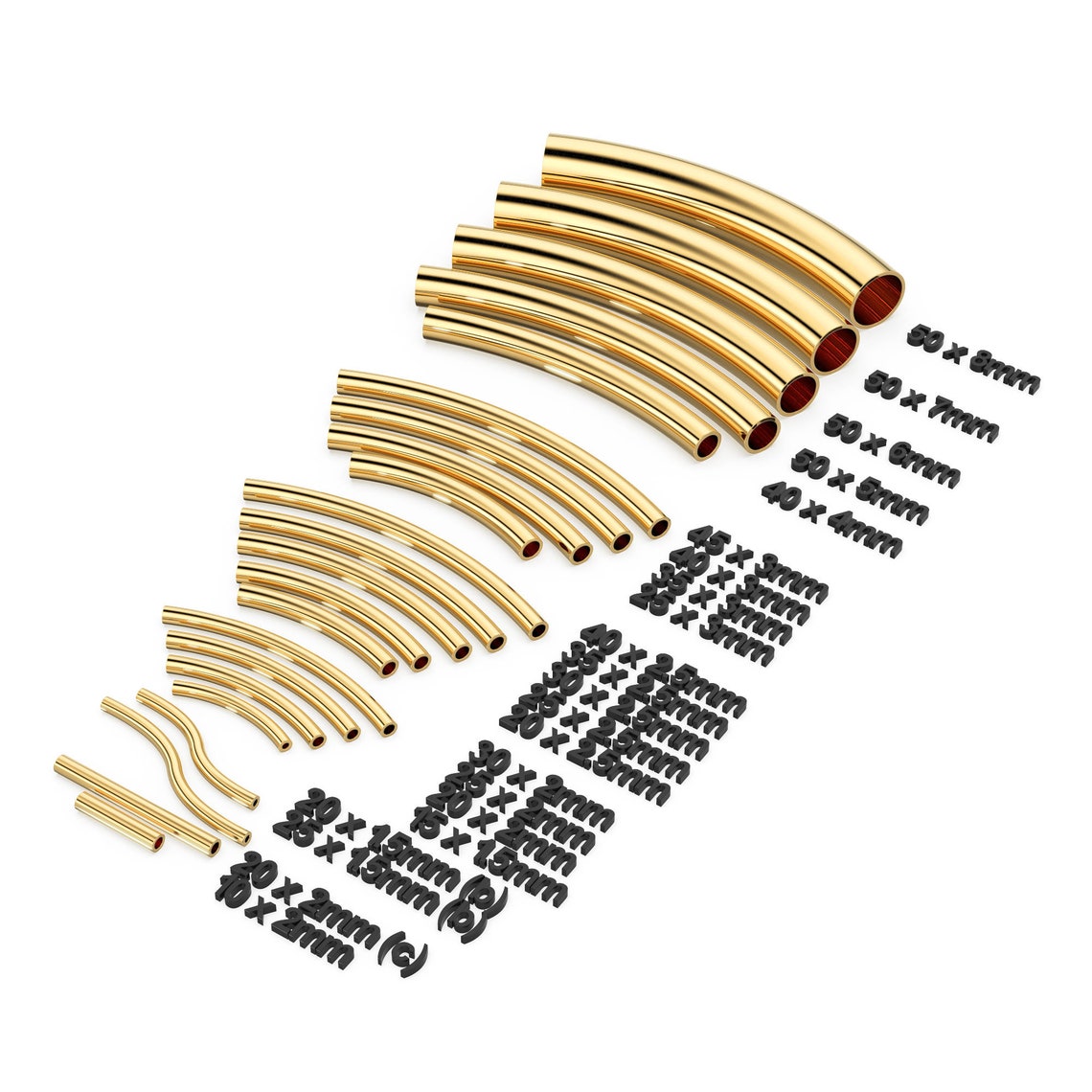 Solid Yellow Gold Tube Bead, Noodle Tube, Curve Tube Bead, Bracelet ...
