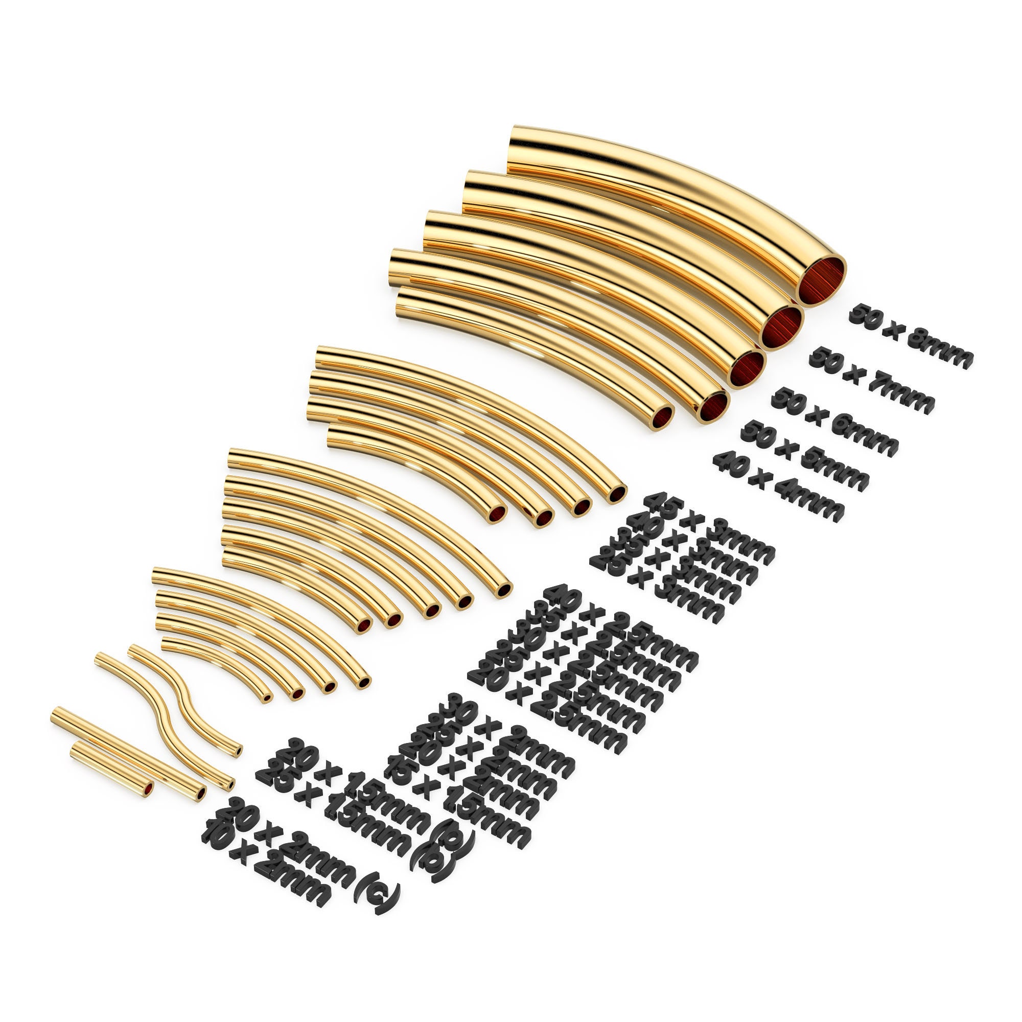 Solid Yellow Gold Tube Bead, Noodle Tube, Curve Tube Bead, Bracelet ...