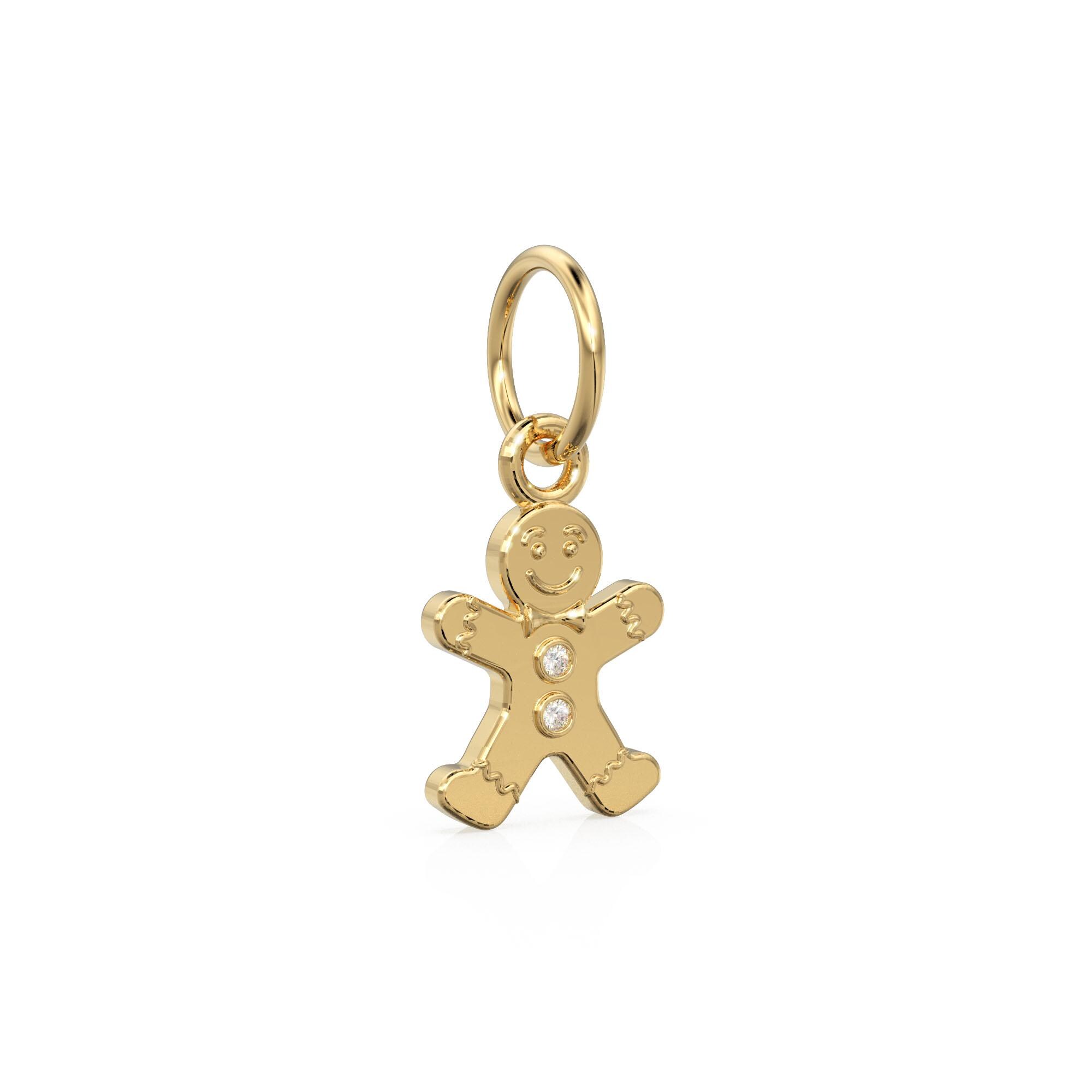 Gingerbread Man Solid Gold Charm / Gold Christmas Cookie / Festive ...
