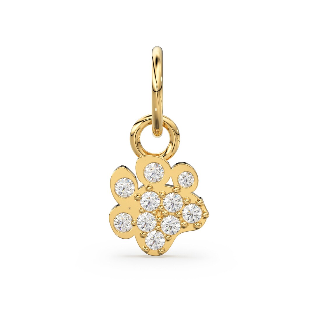 Dog Paw Diamond 14k 18k Solid Gold Charm Pendant, Paw Charm, Gold Charm ...