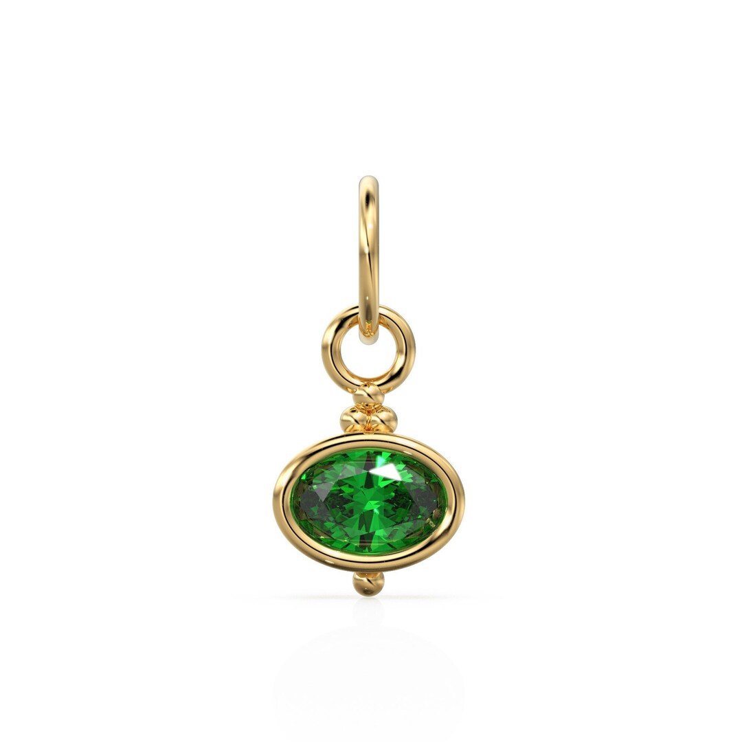 Green Emerald Charms 14k Yellow Solid Oval Charm / Solid Gold Zambian ...