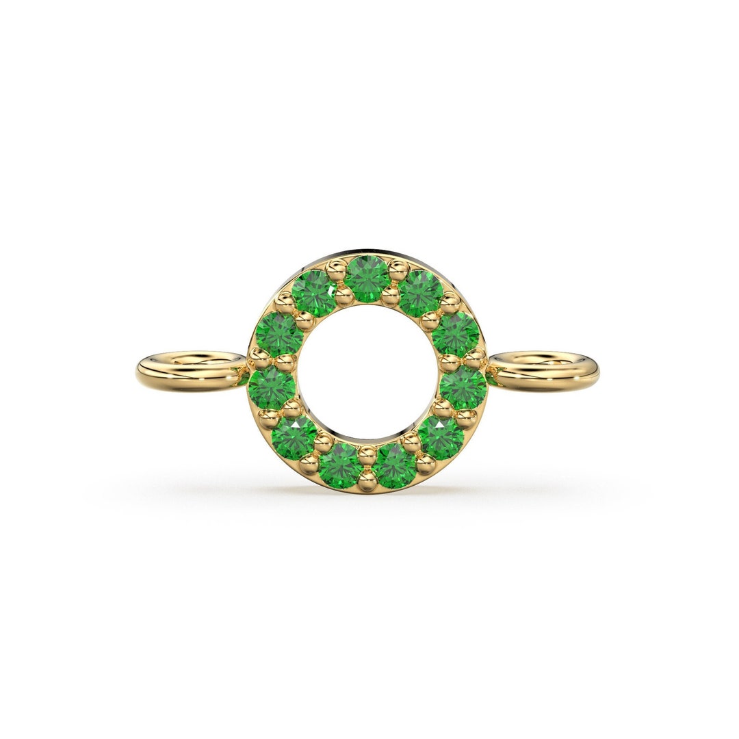 14k Solid Gold Emerald Round Connector / Dainty Brilliant Emerald ...