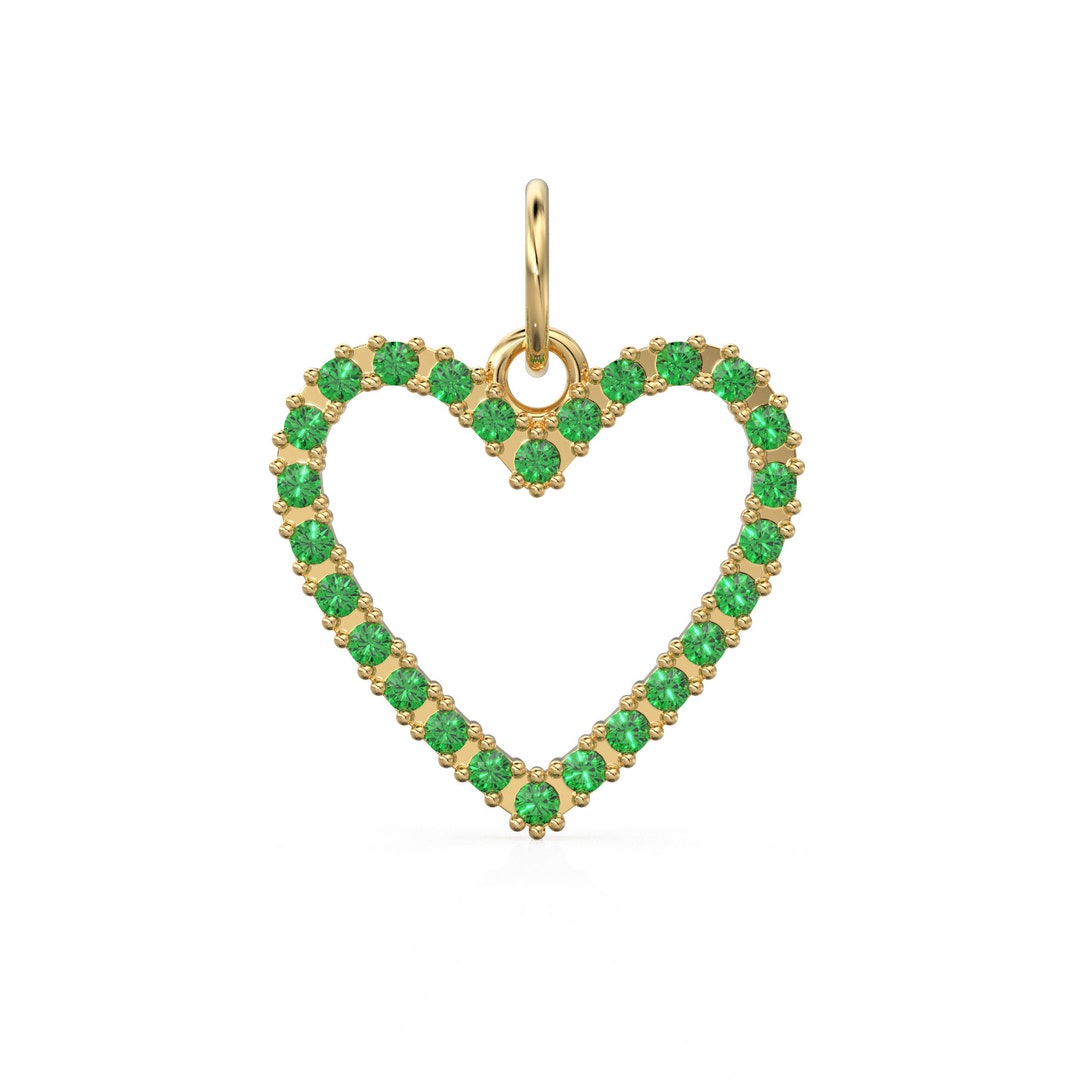 22.6mm 14K Solid Yellow Gold Green Emerald Large LOVE Heart Charm ...