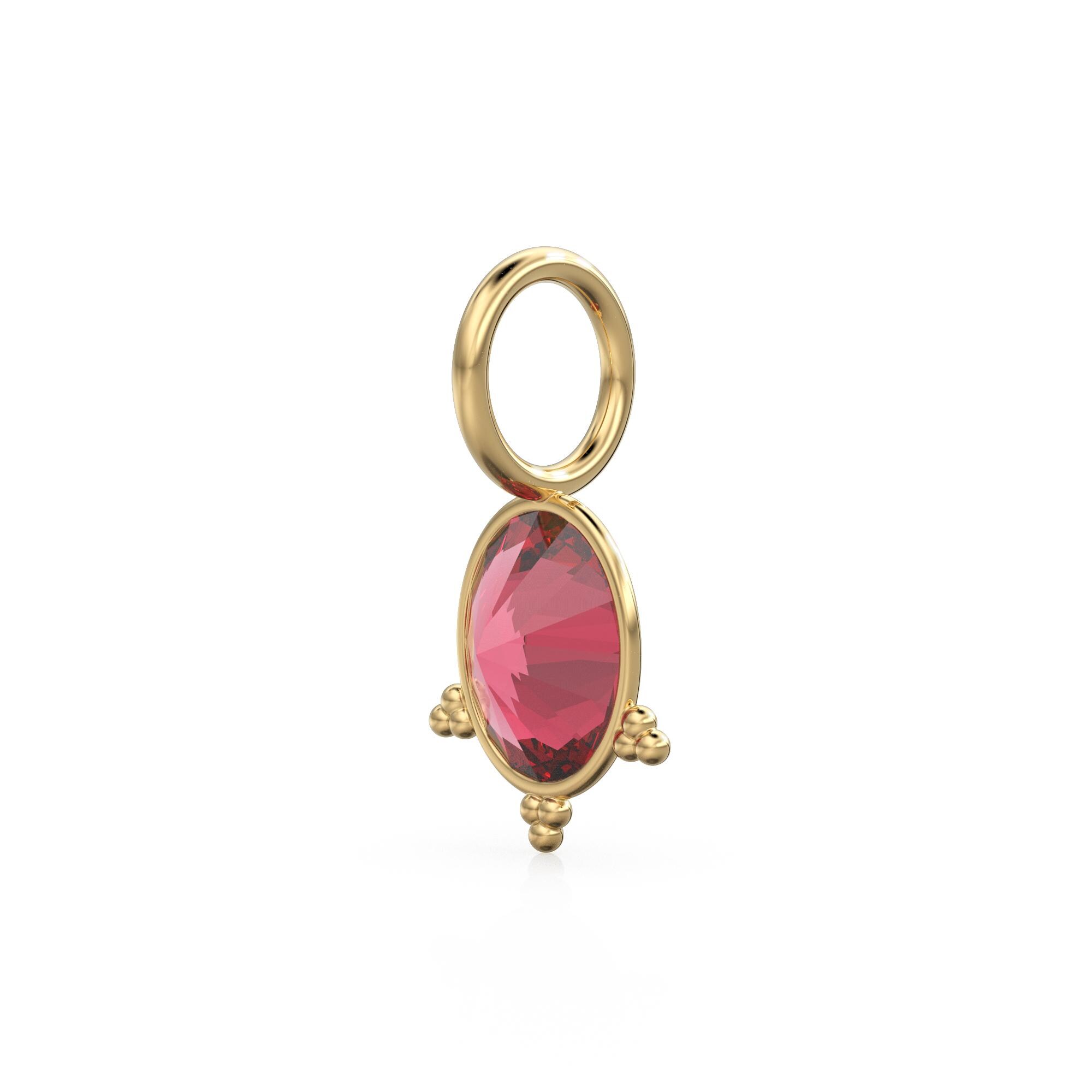 Red Spinel 18k Charm, 14K Solid Gold Charm, Natural Red Gemstone Oval ...