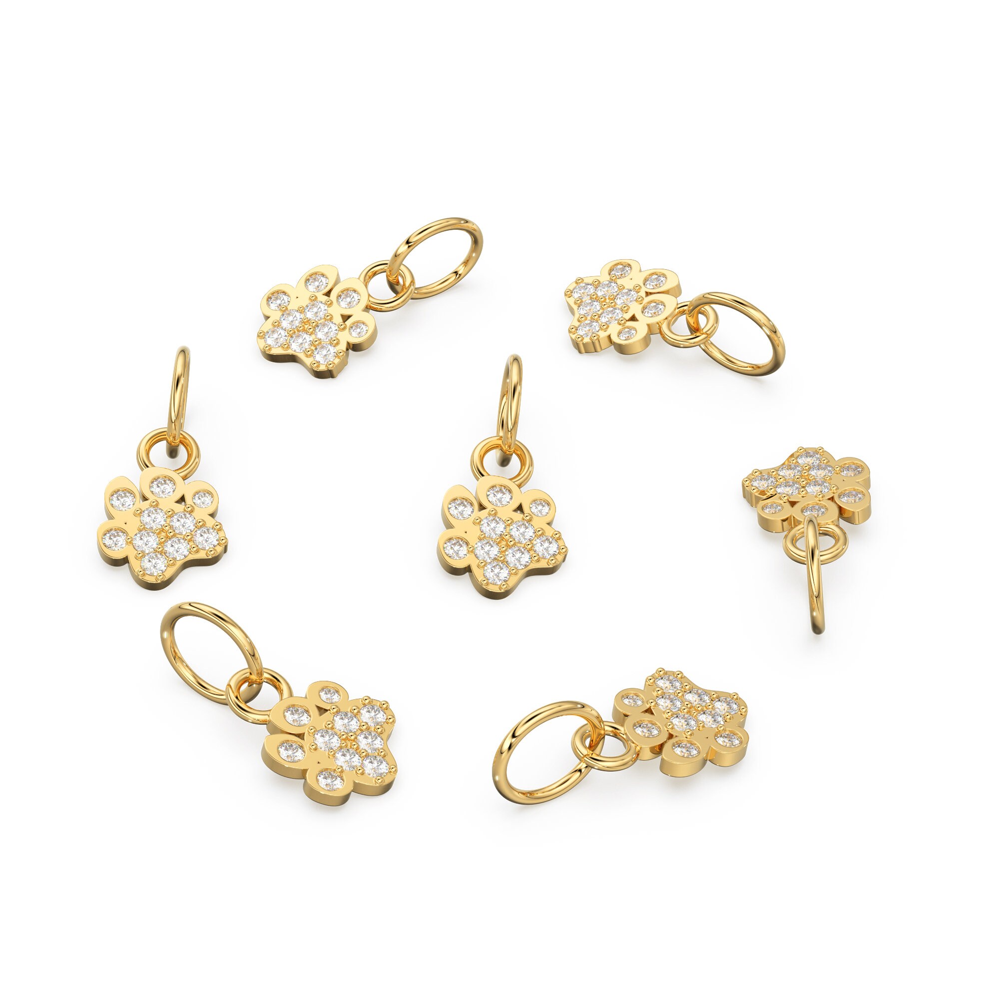 Dog Paw Diamond 14k 18k Solid Gold Charm Pendant Paw Charm - Etsy