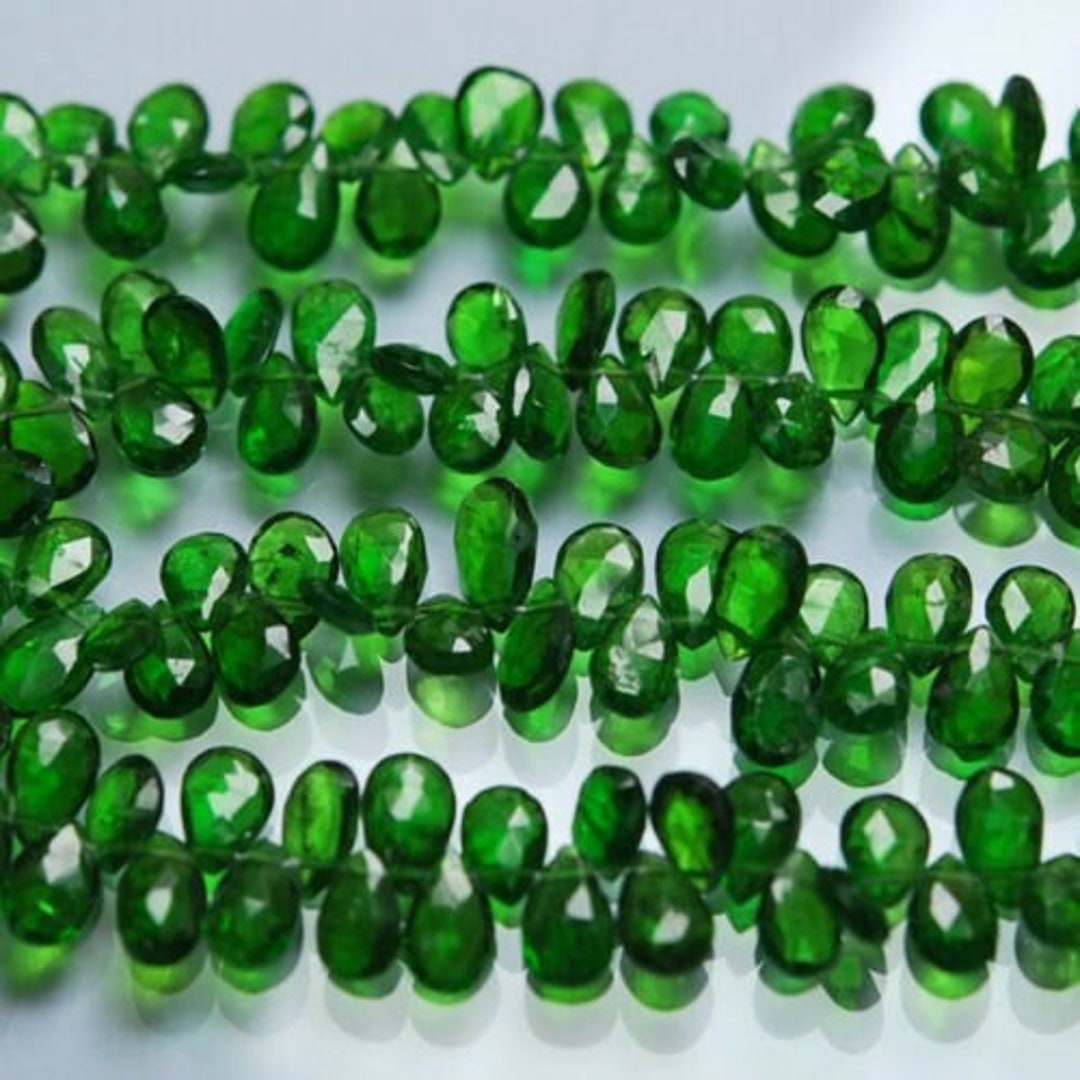 Natural Green Chrome Diopside Faceted Pear Drop Gemstone Beads 10pc 7mm ...
