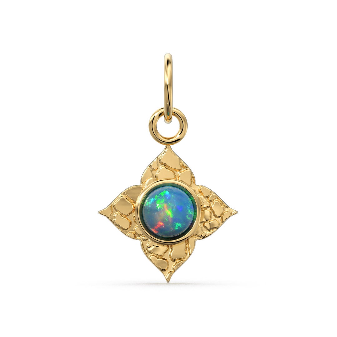 14k Yellow Solid Gold Fire Australian Opal Charm Pendant Bezel Jewelry ...