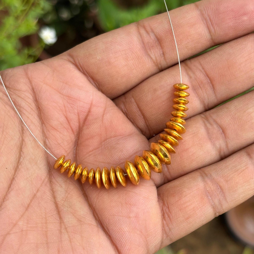 18k Solid Yellow Gold Smooth Bicone Saucer Spacer Findings Beads (4 ...